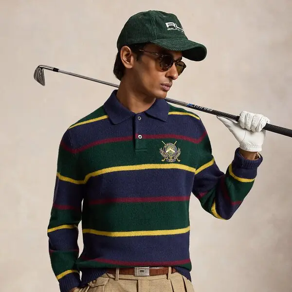 Ralph Lauren Striped Wool-blend Polo-collar Sweater - Navy Multi