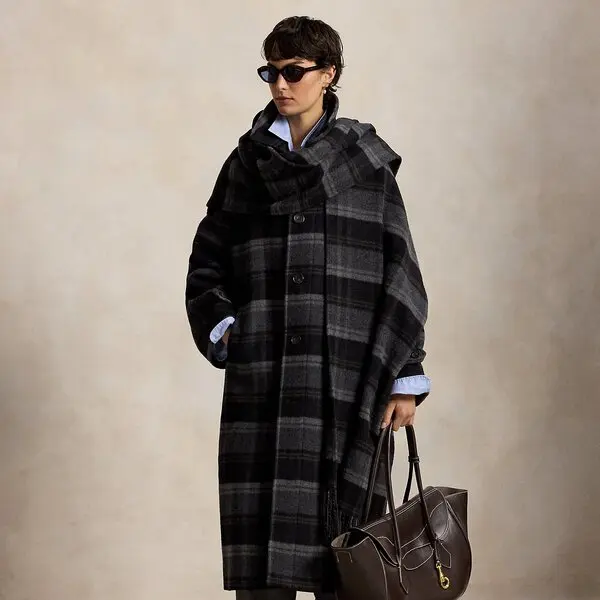 Ralph Lauren Plaid Wool Scarf-collar Coat