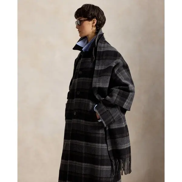 Ralph Lauren Plaid Wool Scarf-collar Coat