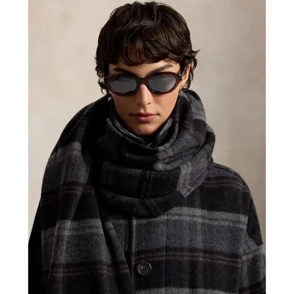 Ralph Lauren Plaid Wool Scarf-collar Coat