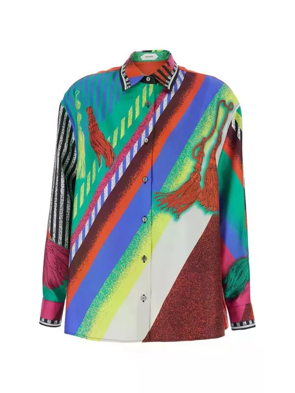 Versace Printed Silk Twill Shirt - Blue