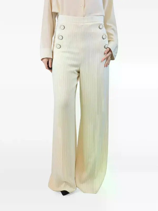 DAVIDOFF Scallop-button Pinstripe High-waisted Trousers - Neutrals
