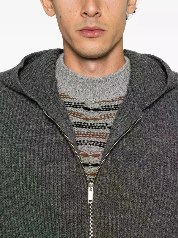 LC23 Ribbed-knit Zip-up Hoodie Sweater