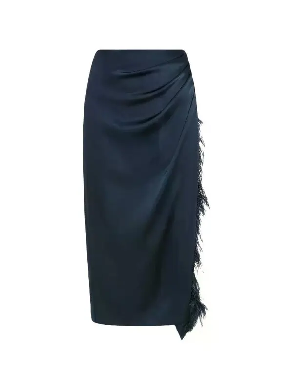 Marella Feather-trim Draped Midi Skirt - Blue