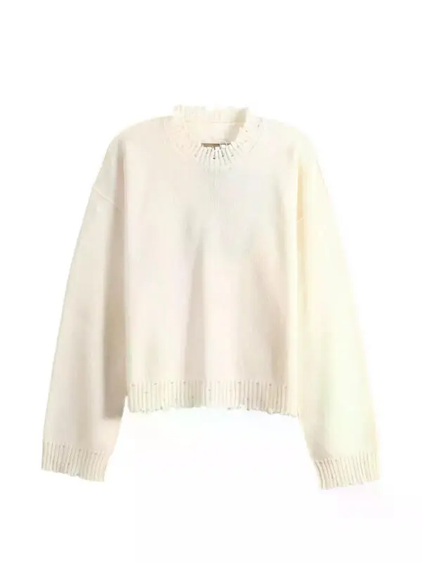 UMA WANG Distressed-effect Ribbed-trim Sweater - Neutrals
