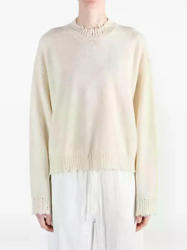 UMA WANG Distressed-effect Ribbed-trim Sweater - Neutrals