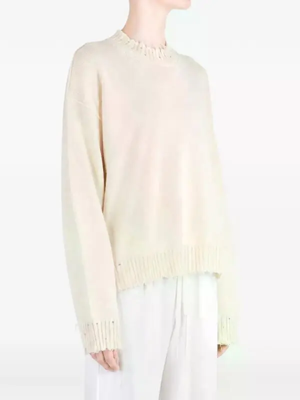 UMA WANG Distressed-effect Ribbed-trim Sweater - Neutrals