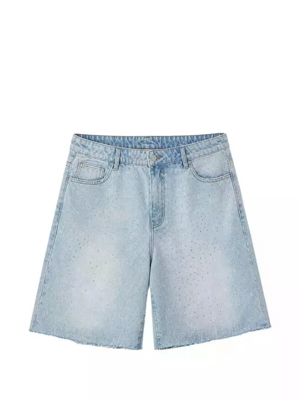 HAPPY MEMORIES DON'T DIE Rhinestone-embellished Denim Shorts
