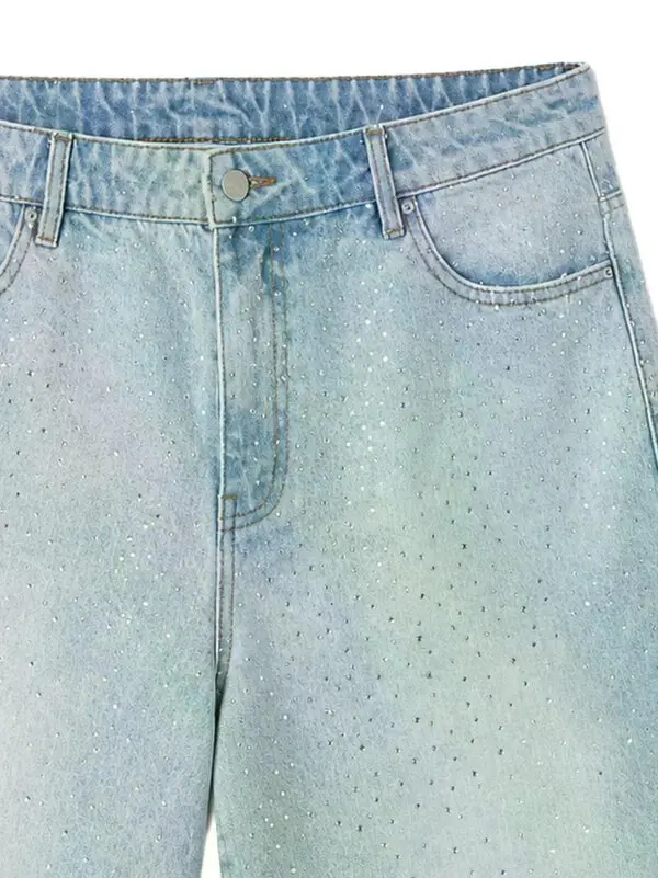 HAPPY MEMORIES DON'T DIE Rhinestone-embellished Denim Shorts