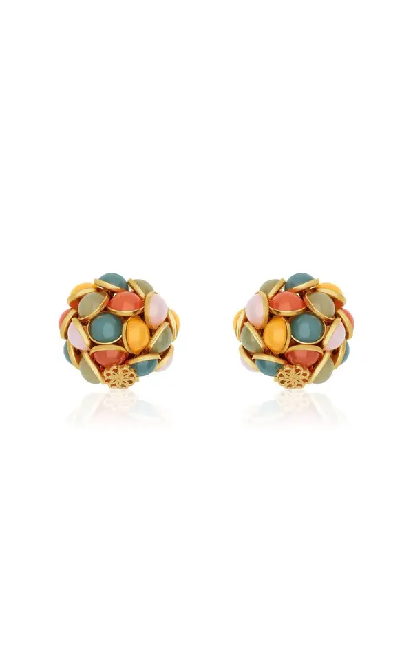 Oscar De La Renta Cabochon Cluster Button Earrings