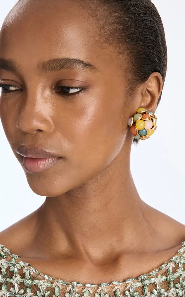 Oscar De La Renta Cabochon Cluster Button Earrings