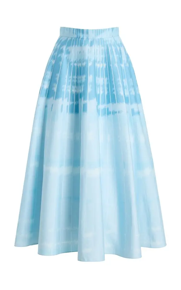 Oscar De La Renta Abstract Houndstooth Stretch-cotton Midi Skirt - Blue