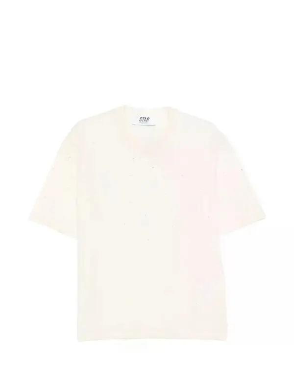 GOLDEN GOOSE Logo-print Crystal-embellished T-shirt - Neutrals