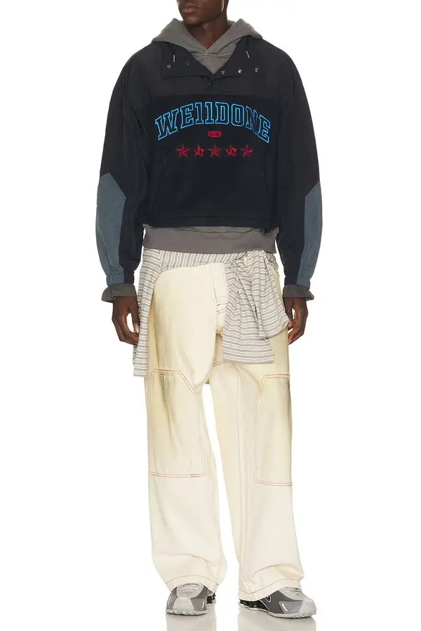 We11Done Layered Fleece Hoodie In Blue