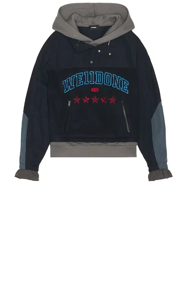 We11Done Layered Fleece Hoodie In Blue