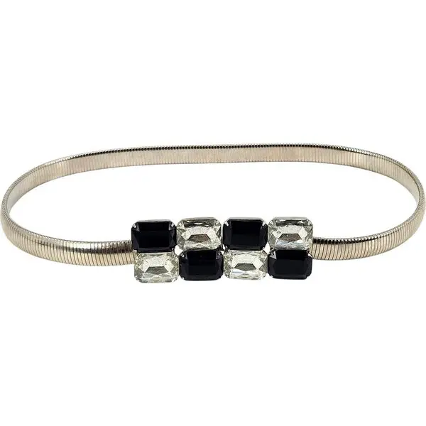MADISON BEVERLY HILLS Vintage 1970s Tone Stretch Belt With Rhinestone Buckle - Silver
