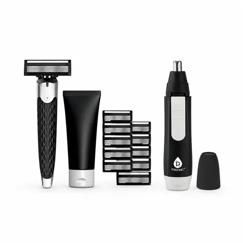 PURSONIC Men’s Complete Grooming Bundlepremium Shaving Kit & Nose/ear Hair Trimmer - Black