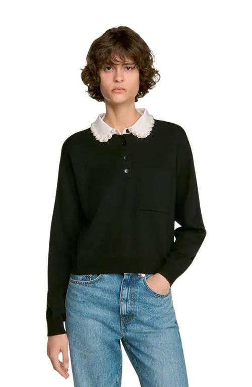 Sandro Beaded Polo-neck Sweater