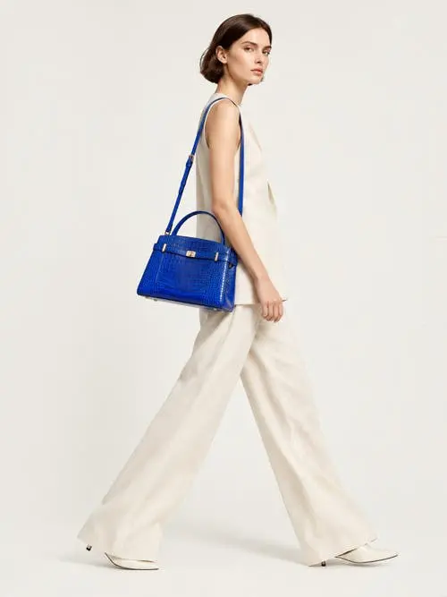 MI BOLSA LONDON Manhattan Croc Embossed Leather Top Handle Bag
