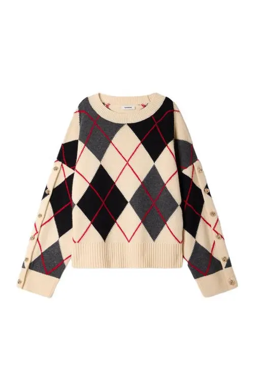 Sandro Wool Argyle Knit Sweater