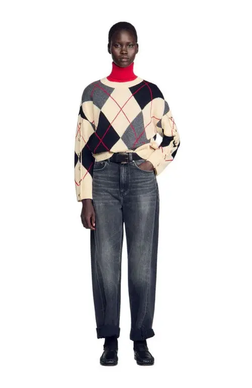 Sandro Wool Argyle Knit Sweater