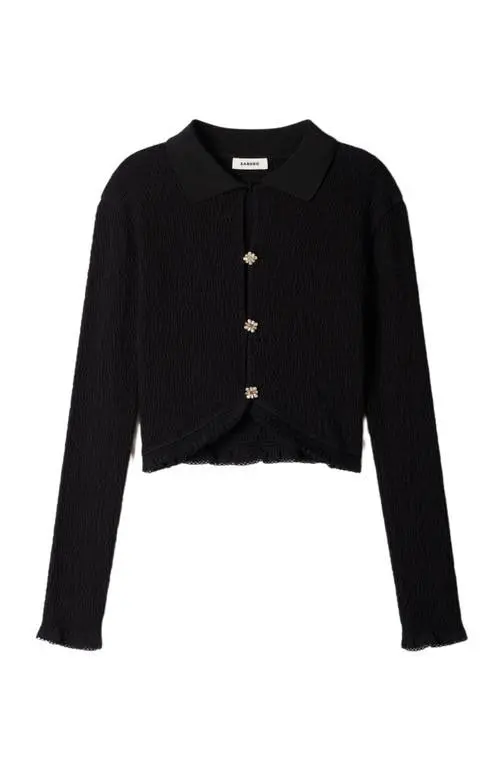 Sandro Smocked T-shirt With Jewel Buttons