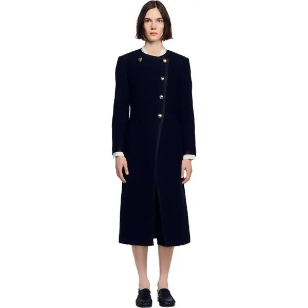 Sandro Tweed Coat With Jewel Buttons