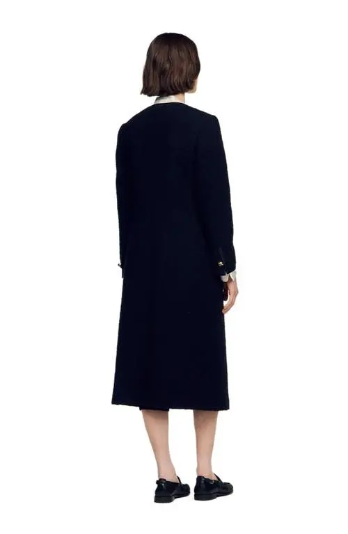 Sandro Tweed Coat With Jewel Buttons