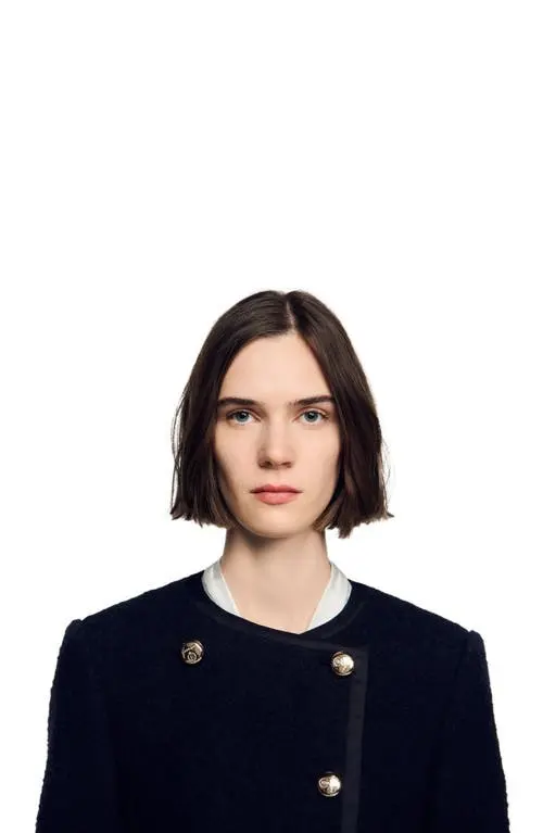 Sandro Tweed Coat With Jewel Buttons