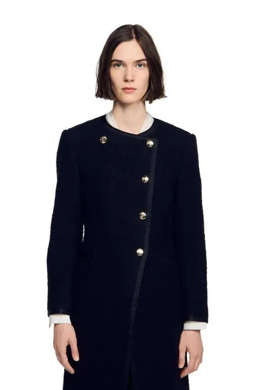 Sandro Tweed Coat With Jewel Buttons