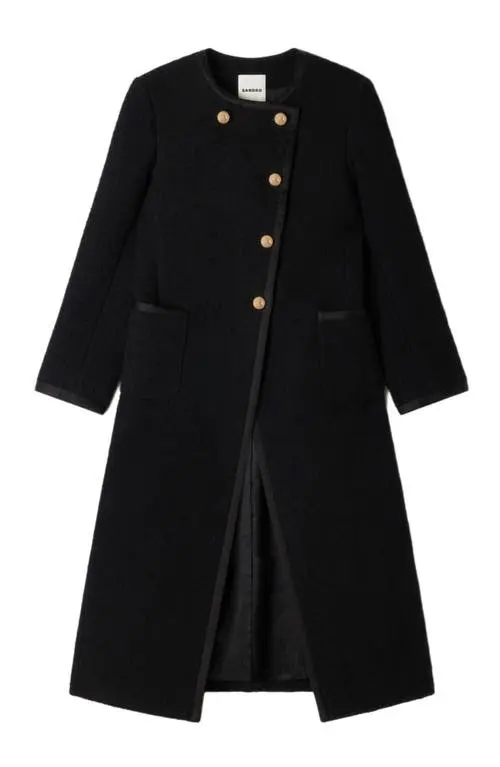 Sandro Tweed Coat With Jewel Buttons