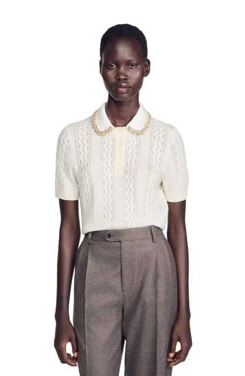 Sandro Jewellery-neck Pointelle Sweater