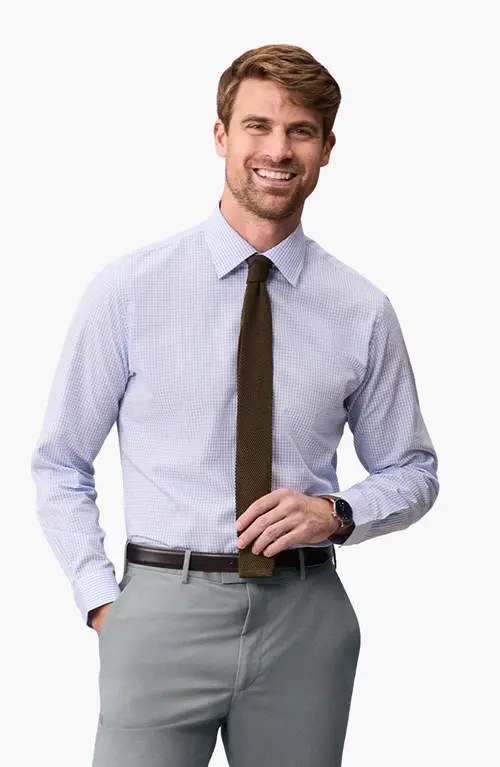 THE BLACK TUX Essential Windowpane Check Dress Shirt - Blue Windowpane