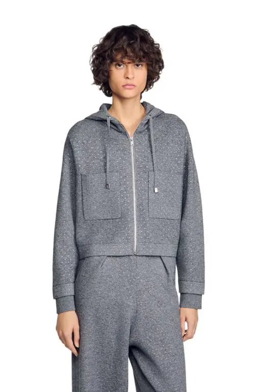 Sandro Hooded Rhinestone Cardigan