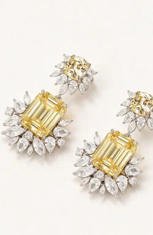 MODENAIRE Crystal Rectangular Floral Halo Statement Dangle Drop Earrings