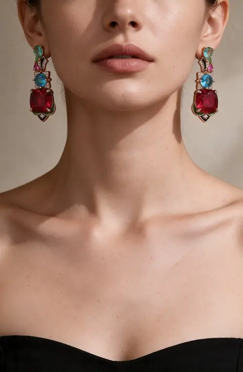 MODENAIRE Gold Tone Crystal Geometric Statement Drop Earrings