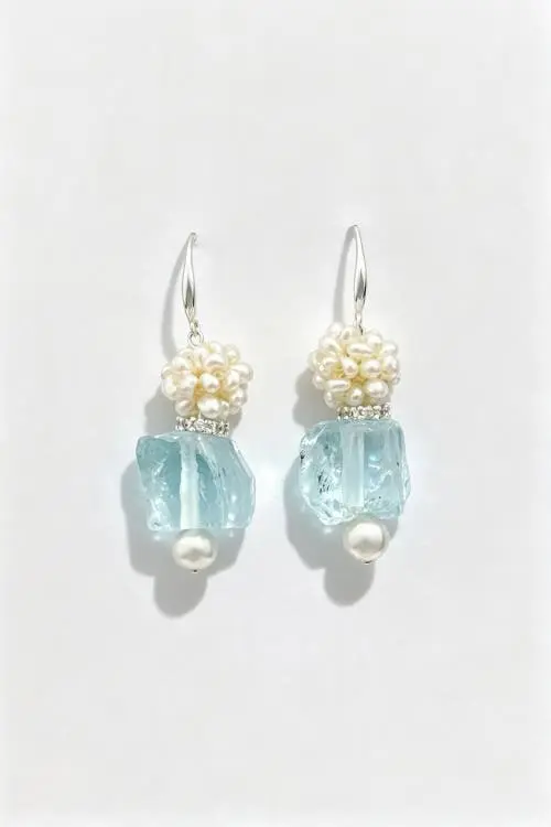 CLASSICHARMS Maris Aquamarine & Freshwater Pearl Earrings