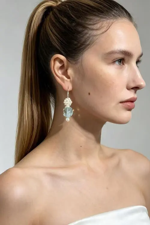 CLASSICHARMS Maris Aquamarine & Freshwater Pearl Earrings