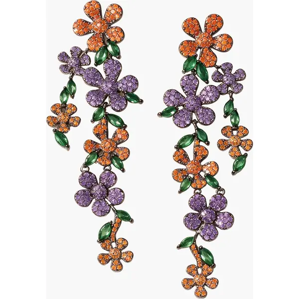 MODENAIRE Crystal Flower Vine Cascading Statement Drop Earrings