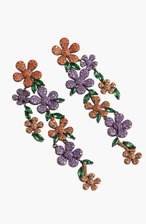 MODENAIRE Crystal Flower Vine Cascading Statement Drop Earrings