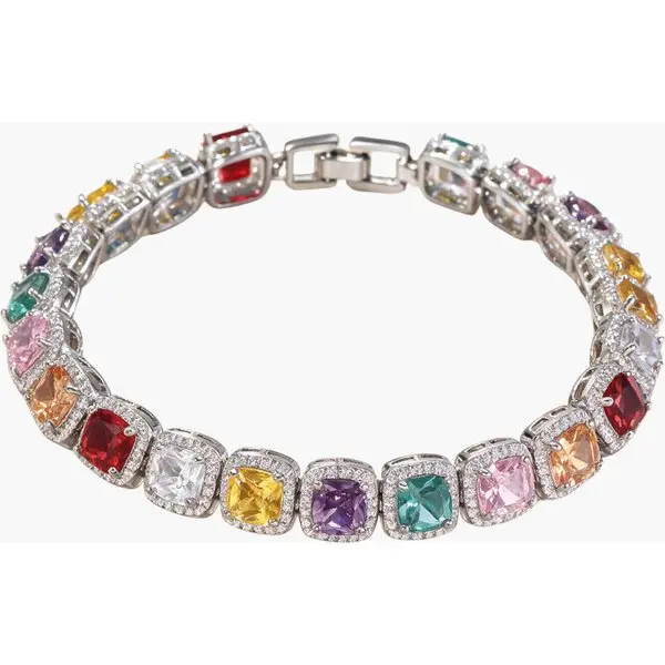 MODENAIRE Square Crystal Tennis Style Statement Bracelet