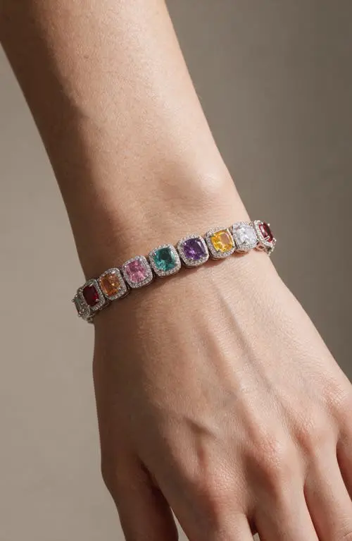 MODENAIRE Square Crystal Tennis Style Statement Bracelet