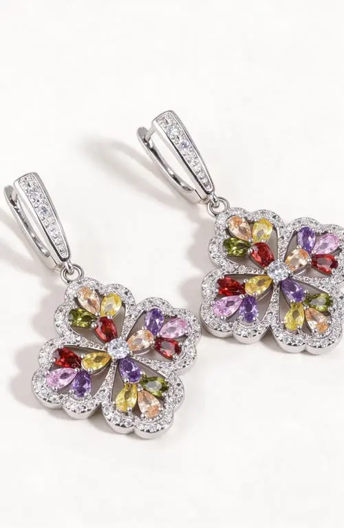 MODENAIRE Crystal Floral Cluster Statement Drop Earrings