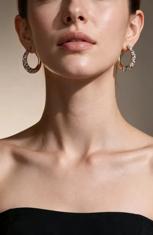 MODENAIRE Crystal Pave Double Row Statement Hoop Earrings