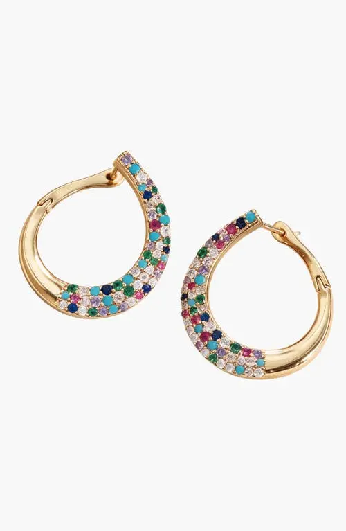 MODENAIRE Crystal Pave Double Row Statement Hoop Earrings