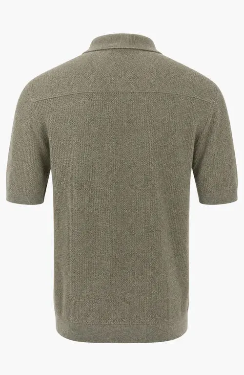 MODENAIRE Textured Knit Short Sleeve Polo Shirt With Button Detail