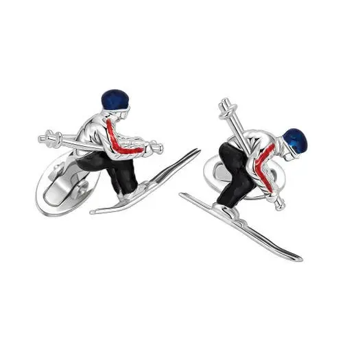 JAN LESLIE Skier Moving Sterling Cufflinks