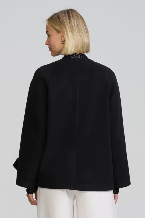 ELLE COLLECTION Double Breasted Melton Coat - Black