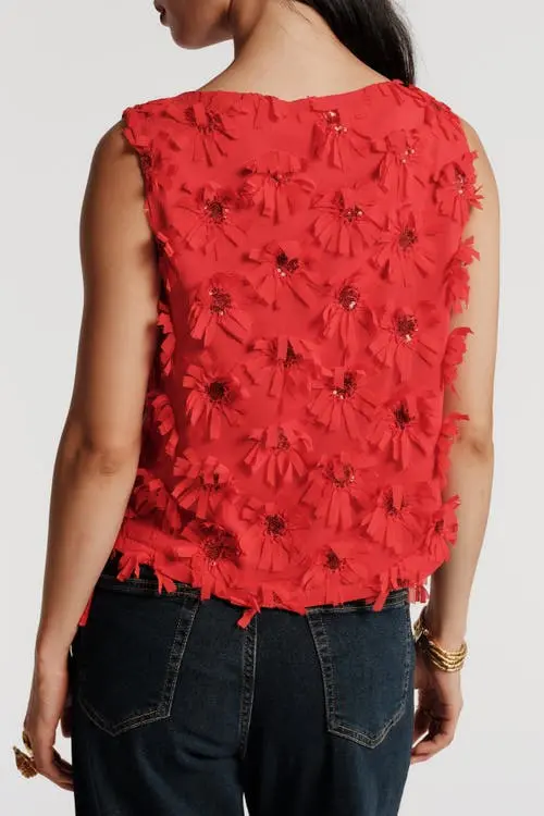 FRANCES VALENTINE Cheree Shell Daisy Applique - Red