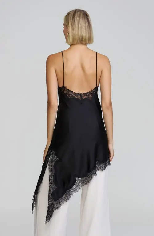 ELLE COLLECTION Asymmetric Lace-trim Satin Cami